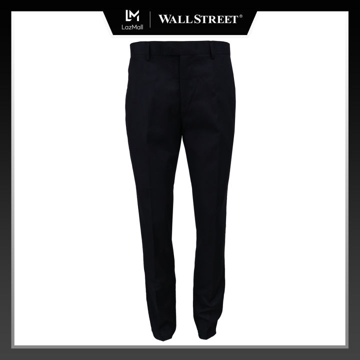 Wall Street Men's Fitted Plain Flat Front Suit Slacks (Black) | Lazada PH