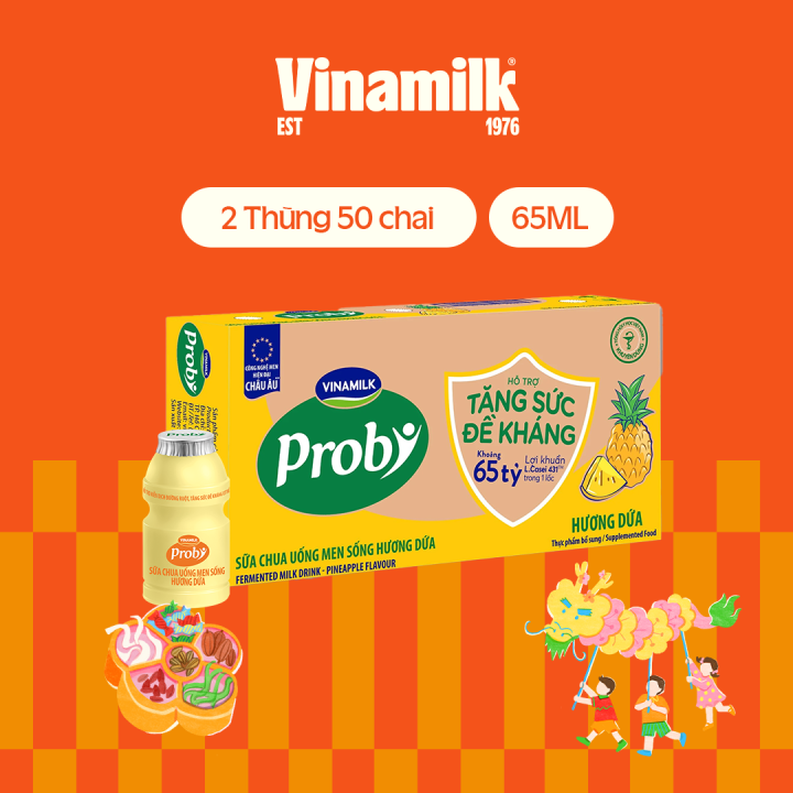2 Thùng Sữa chua uống Probi Dứa chai 65ml 50 chai/thùng | Lazada.vn