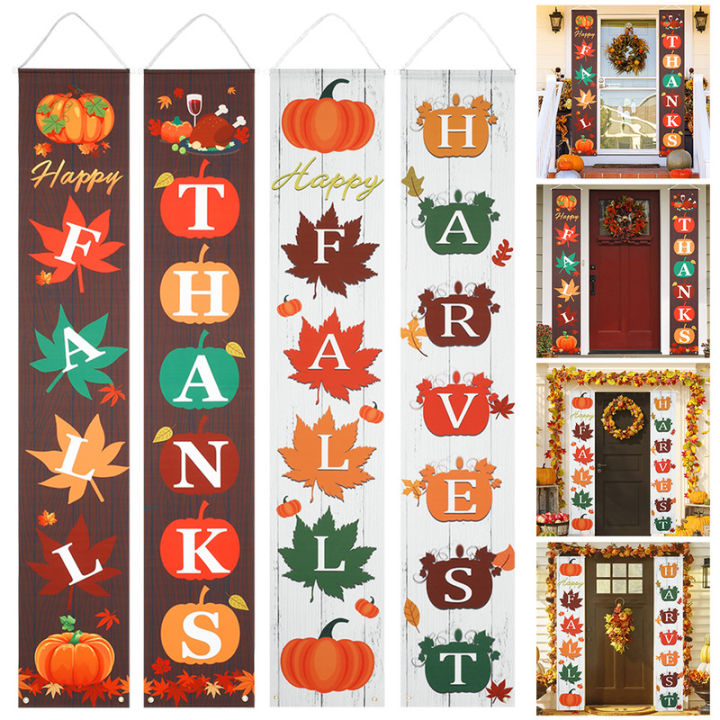 Hanging Banner Porch Sign Maple Leaf Backdrop Fall Harvest Welcome ...