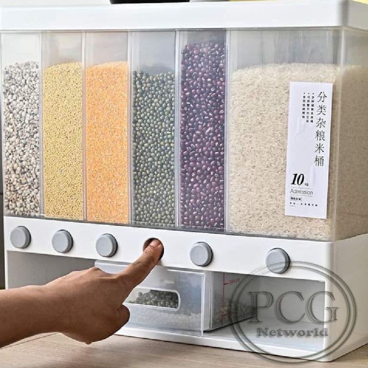 PCG 10L Grain Storage Box Wall-mounted Removable Top Cover Rice Barrel ...