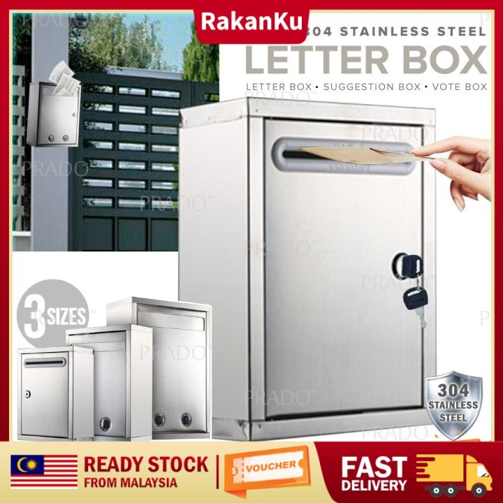 RakanKu Malaysia 304 Stainless Steel Letter Box Wall Mailbox Solid ...