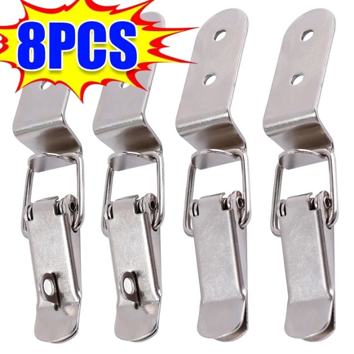 8PCS 90 Degree Duck-mouth Buckle Hook Lock Silver Metal Spring Hasp ...