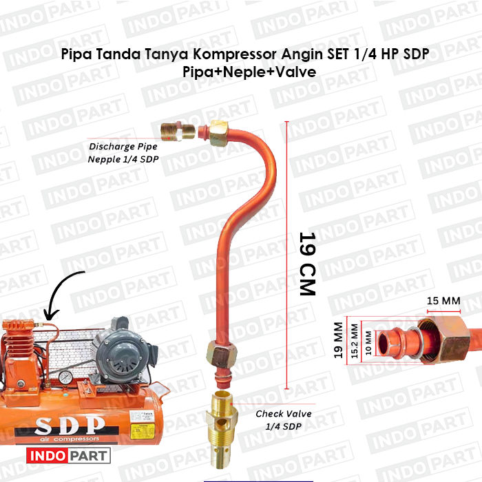 Pipa Tanda Tanya Kompresor Angin 1/4 HP SDP Lengkap Dengan Check Valve ...