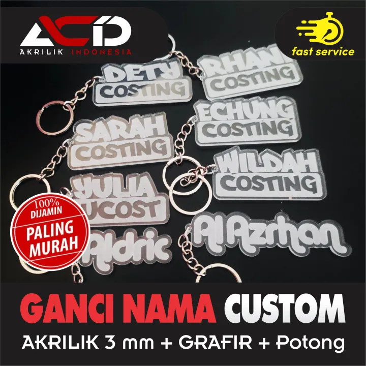 Ganci Nama Custom - Gantungan Kunci - Akrilik Grafir 3 mm | Lazada ...
