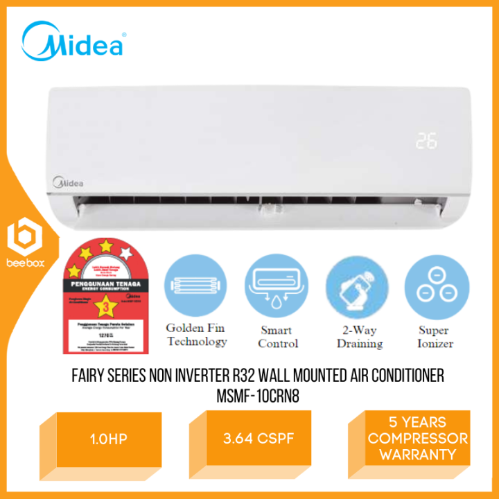 Midea Fairy Series Non Inverter R32 Wall Mounted Air Conditioner 1.0 HP Smart Control 3 Star ...
