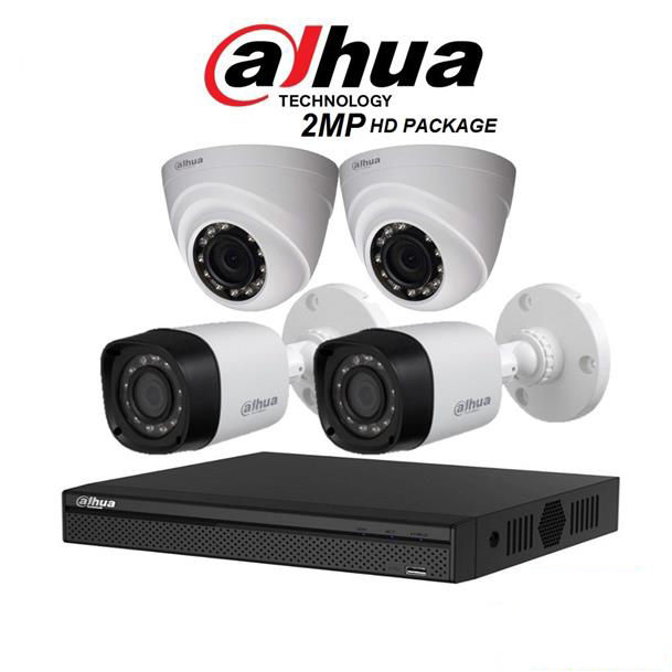 DAHUA 4CH 1080P (2) MP HDCVI (1X XVR1B04, 2X2MP BULLET, 2X2MP TURRET ...