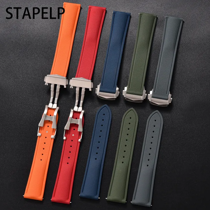 Woven Pattern FKM Watch Band 20mm 21mm 22mm Fluoro Rubber For Omega ...