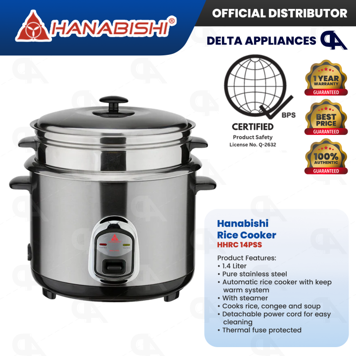 Hanabishi Rice Cooker w/ Steamer Thick Stainless Steel Pot Original w ...