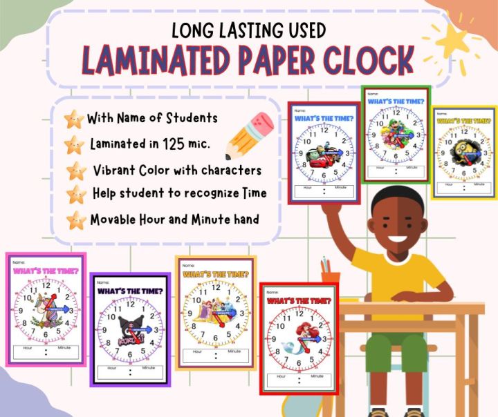 Educational Paper Clock Laminated for long lasting used with Name of ...