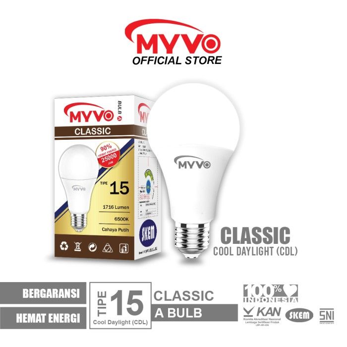 MYVO Lampu LED Classic Tipe 15 A Bulb Bohlam Cahaya Putih | Lazada ...