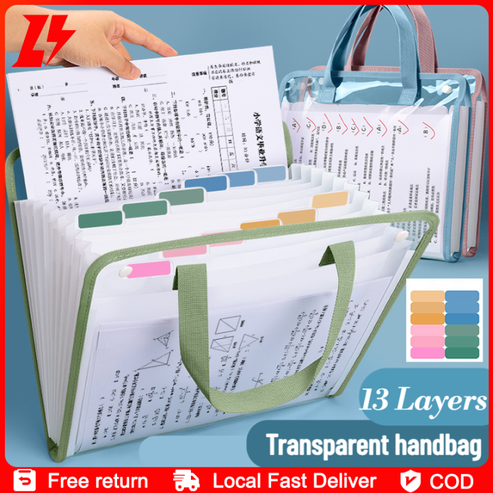 A4 Size Transparent Expanding File Folder 13Pockets Paper Organizers ...