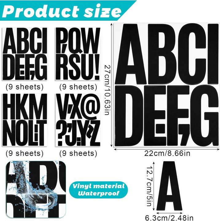 5 Inch Large Letter Stickers 351 Pieces 36 Sheets Black Letter Stickers ...