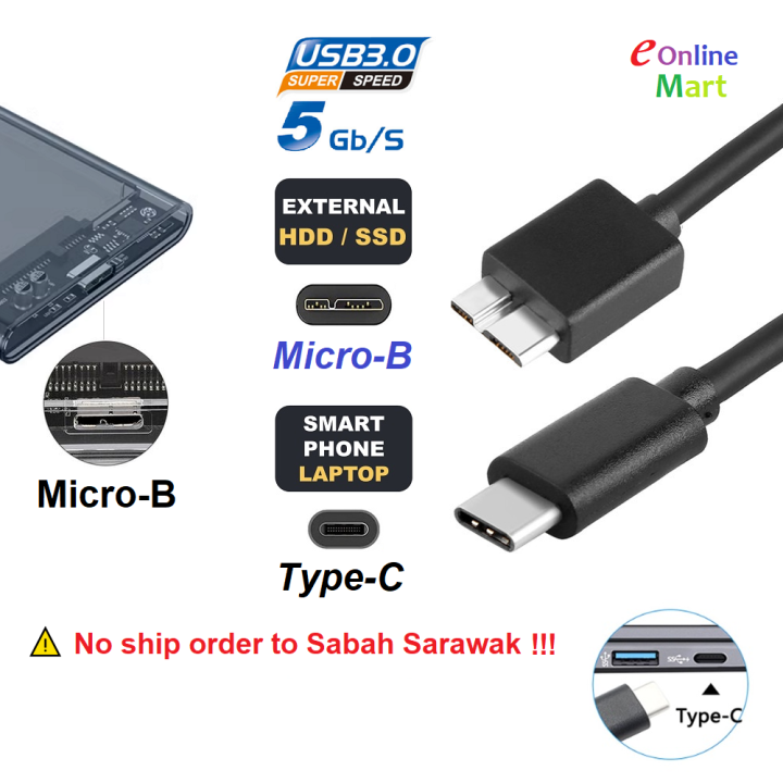 USB 3.0 Micro-B to Type-C Cable Type-C External Hard Disk Cable Micro-B ...