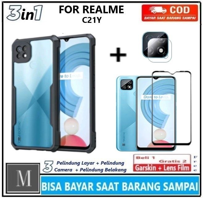 Paket 3in1 Case Realme C21Y C21 C11 C11 2021 C12 C15 C15 Qualcomm C20 ...