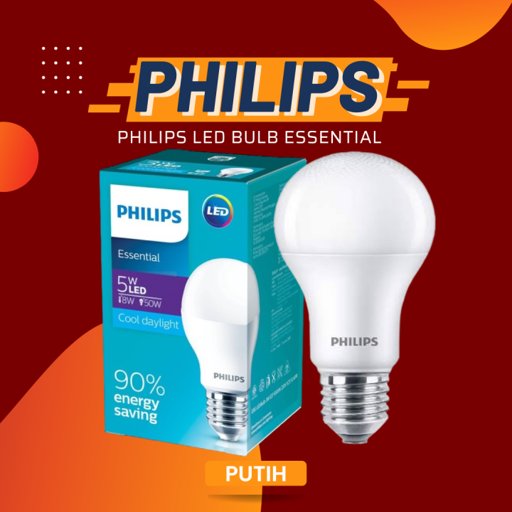 Lampu Bohlam Philips Led Bulb ESS Essential 5W 5Watt 5 W 5 Watt Cahaya Putih / Cool Daylight ...