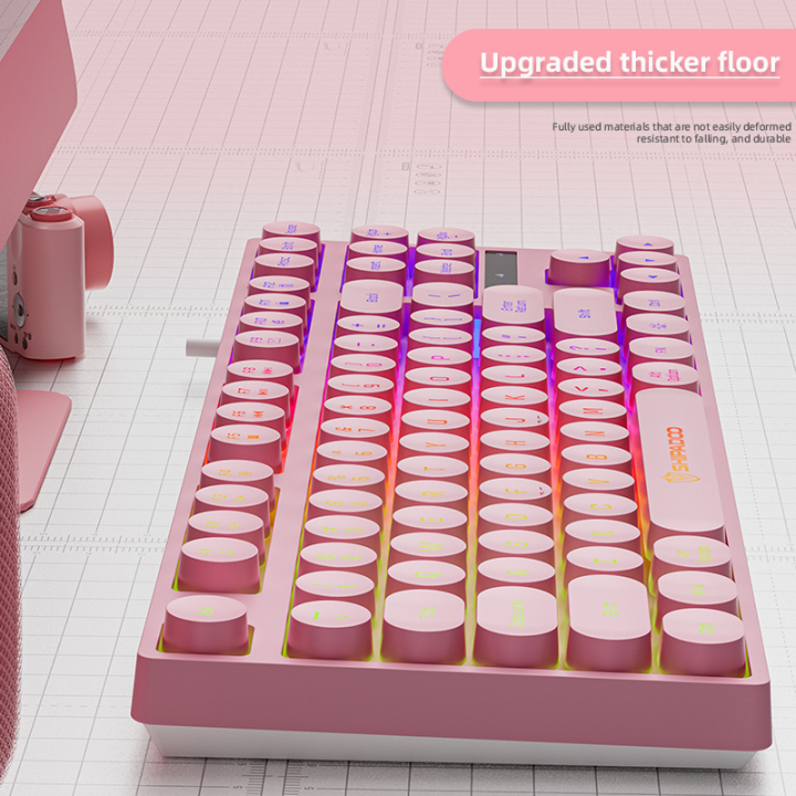 K87 Mechanical feel keyboard 87 keys Punk round key cap character light ...