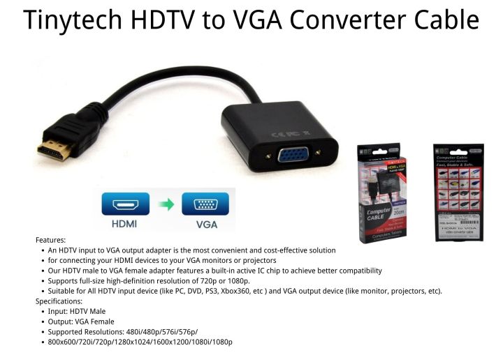 Tinytech HDMI to VGA Converter Cable | Lazada