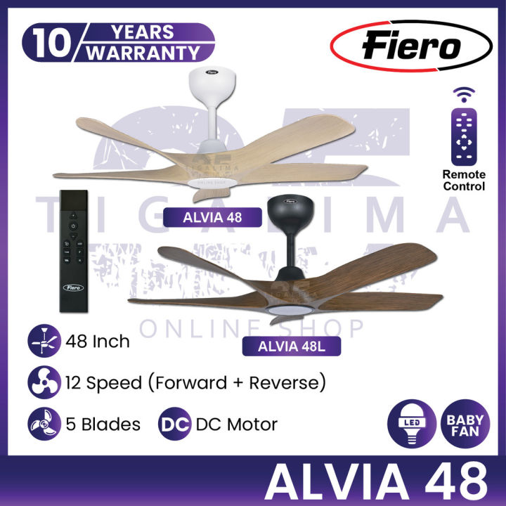 FIERO ALVIA 48 Inch 5 Blades 12 Speed Forward + Reverse Remote Control ...