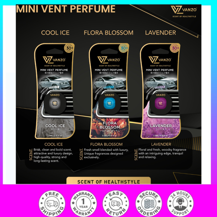 VANZO Car Mini Vent Perfume Scent Amberwood Aura, Cool Ice, Flora ...