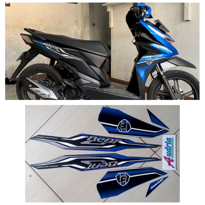Stiker Striping Motor Honda Beat fi 2019 iss hitam-biru | Lazada Indonesia