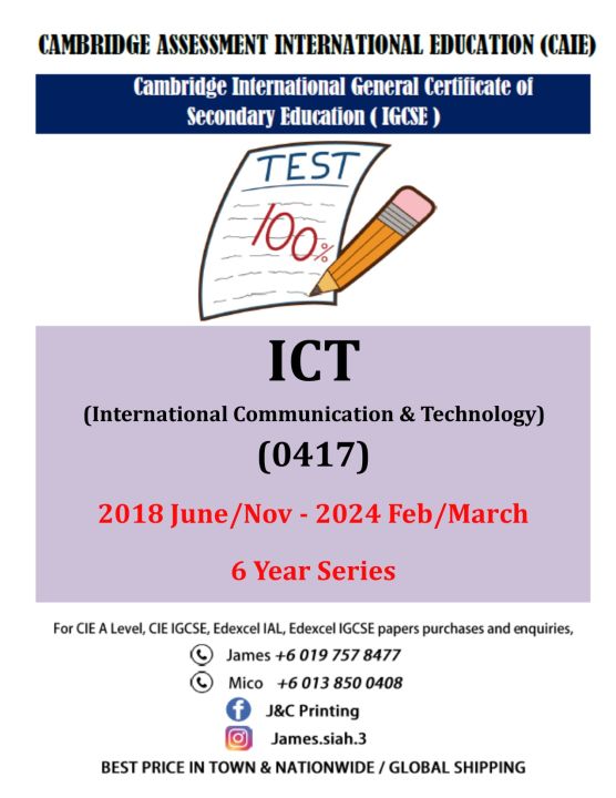 Cambridge Igcse Ict 0417 Paper 1 2 3 2018 Feb March 2024 Past Papers