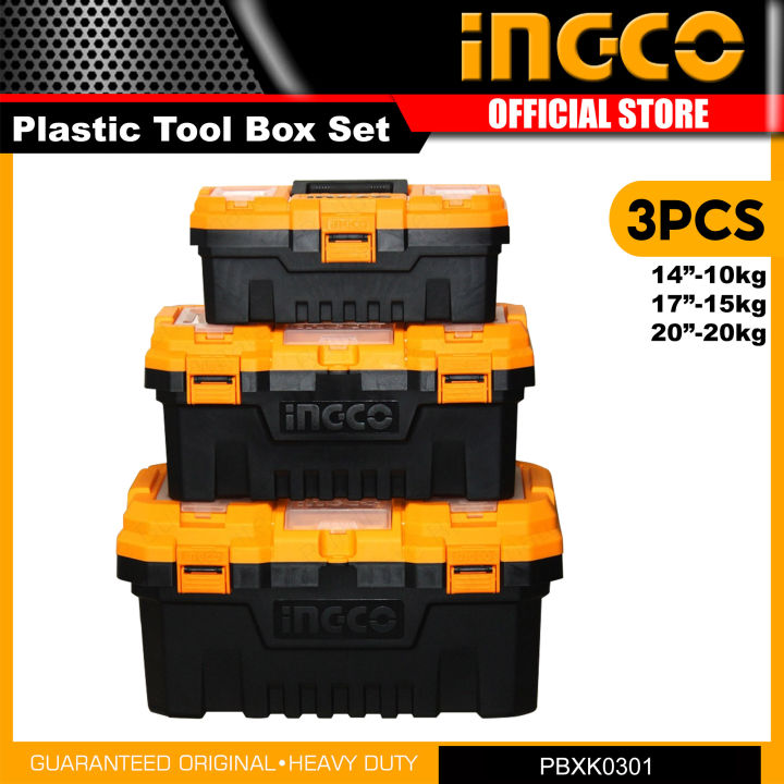 INGCO 3PCS Tool Box 14"17"&20" Inch Plastic Buckle Latches Organizer10 ...