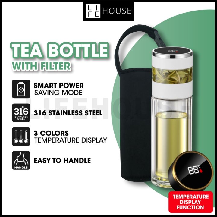 Tea Bottle with Filter (350ml) Tempered Glass Tumbler Tea Glass Bottle ...