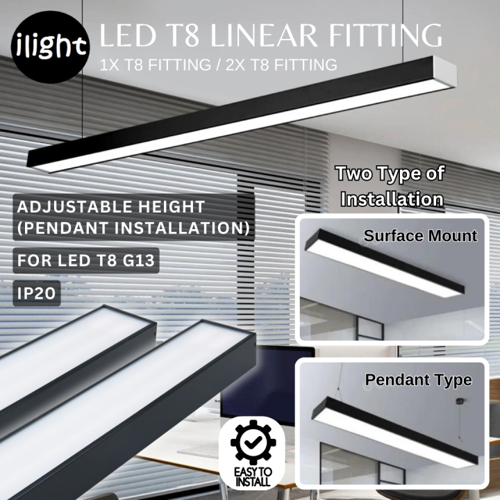 Linear LED T8 Pendant Light 4ft - Easy Install, Adjustable Height ...