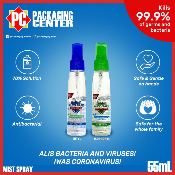 Alco Safe Alcohol 55mL Mist Spray, Kill 99.9% Germs and Bacteria, COD ...