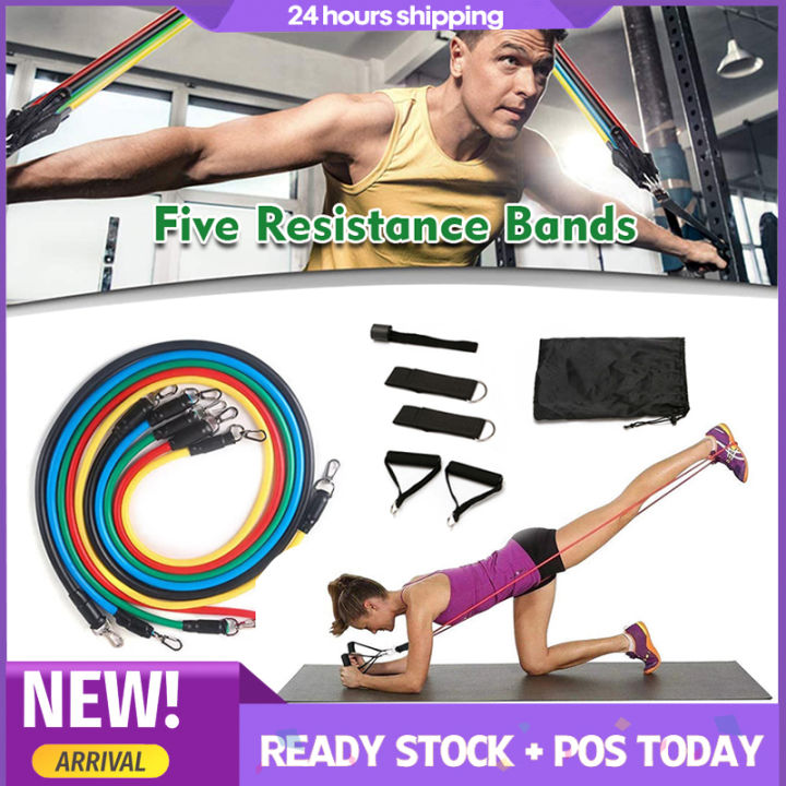 11Pcs Resistance Bands Set Chest Expander Pilates Yoga Fitness Rubber ...