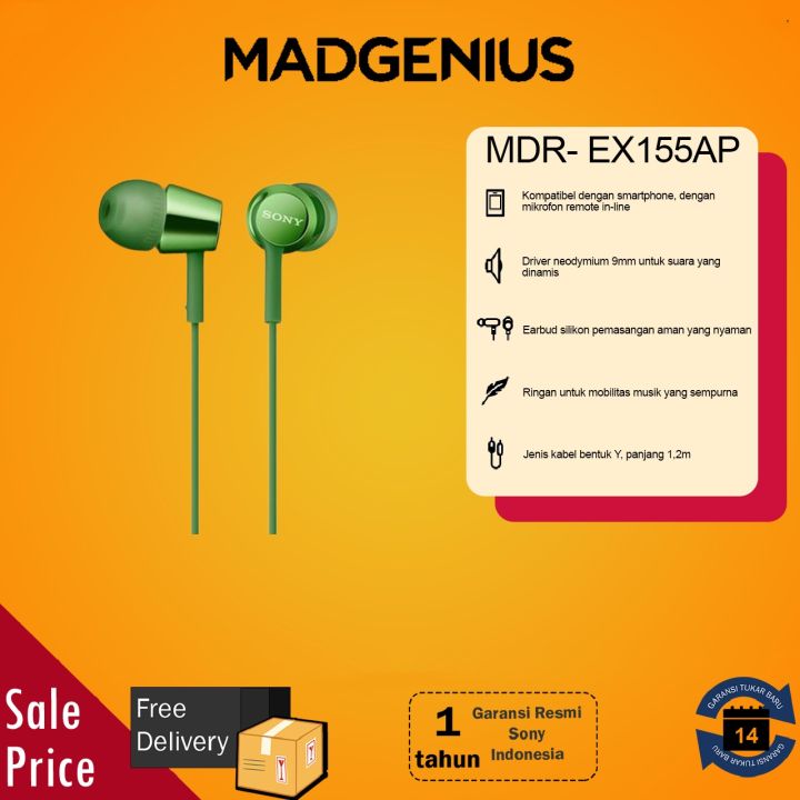 Sony Original MDR-EX155AP / MDR EX155AP / MDREX155AP Green In-Ear ...