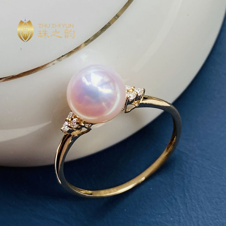 Japan akoya Goddess Seawater Pearl Ring 18k gold diamond stone is ...