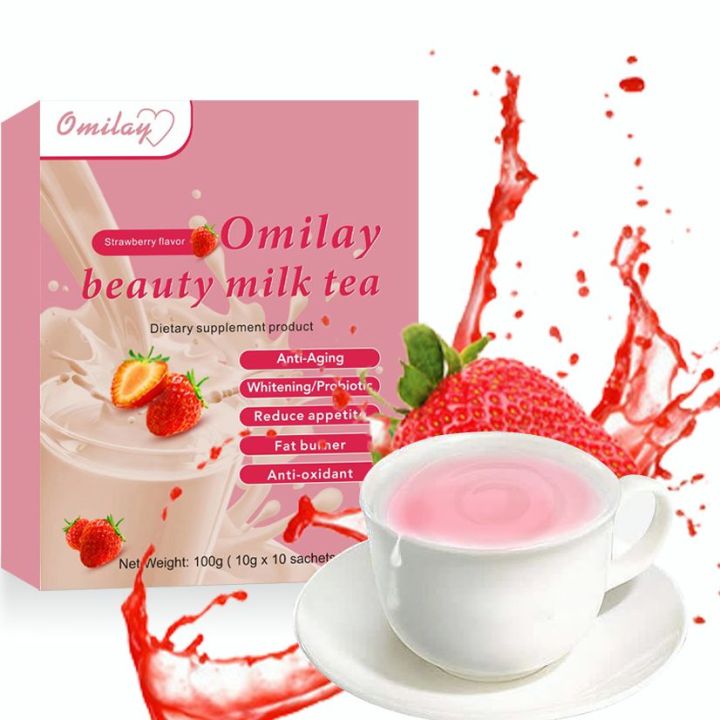 Omilay Strawberry Beauty Milktea Whitening Skin Collagen Drink Reduce ...