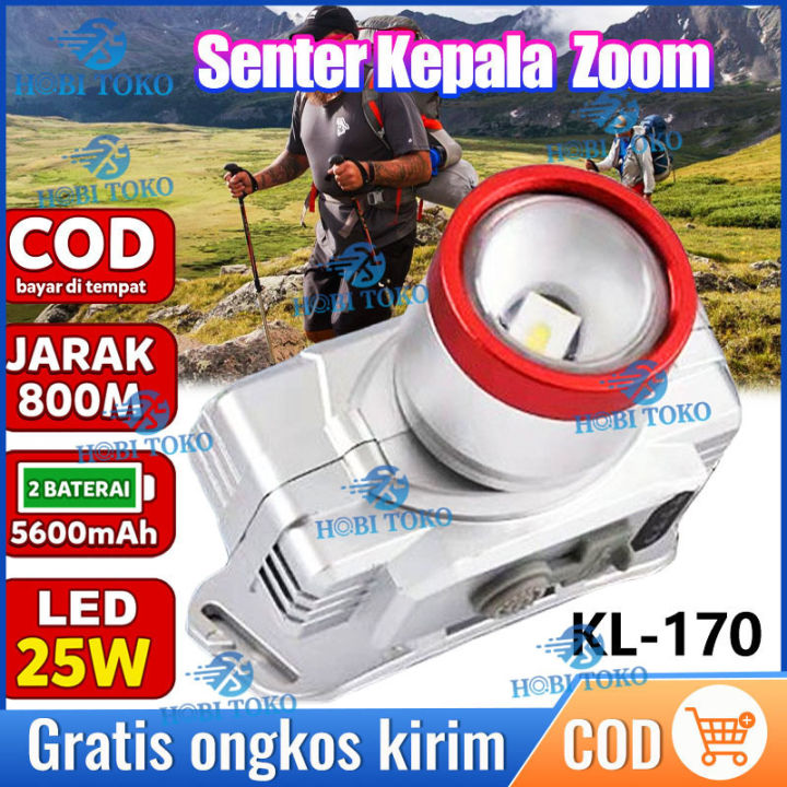 Senter Kepala Zoom LED KL-170 25W rechargeable super terang jarak jauh | Lazada Indonesia