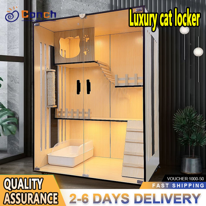 Solid wood cat cage villa oversized luxury three-level cat room cat ...
