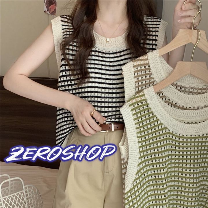 Zero shop🐰พร้อมส่ง🐰 (Zero-6248) เสื้อกล้ามไหมพรม สไตล์เกาหลีมินิมอลน่ารักมาก | Lazada.co.th