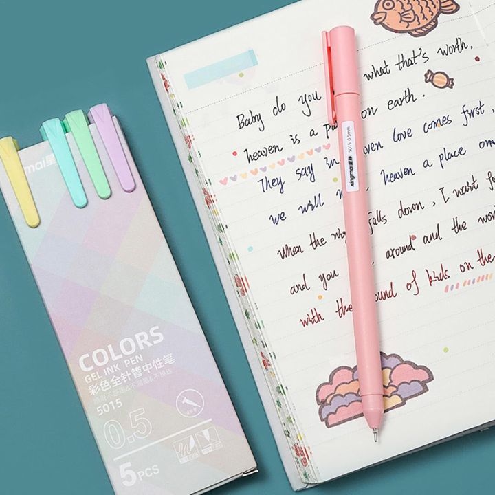1 set 5 pcs pulpen tinta gel ink pen retro macaron morandi warna warni ...