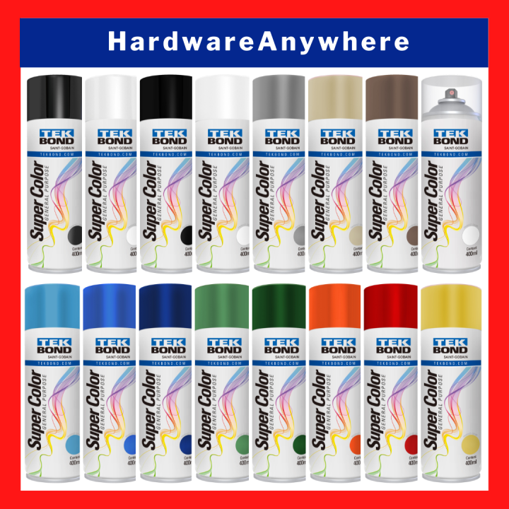 TEKBOND General Purpose Spray Paint 400ml, Solid Colors (Black, White ...