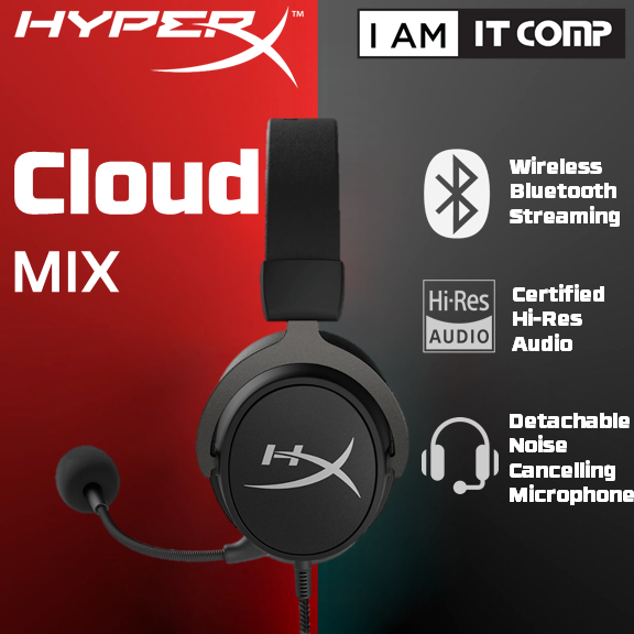 HyperX Cloud MIX Wired & Wireless Bluetooth Gaming Headset with Hi-Res Audio aptX Low Latency ...