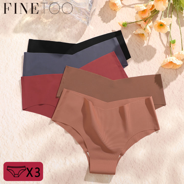 FINETOO 3 Pcs/set Ice Silk Seamless Panties for Women V Cut Cheeky ...