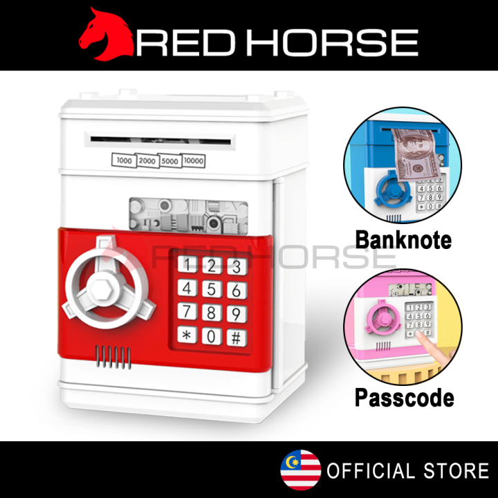RED HORSE Electronic Piggy Bank ATM Money Safe Sound Effect Strongbox ...