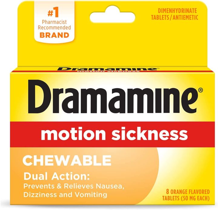 Dramamine Motion Sickness Chewable Dual Action 8 Orange Flavored ...