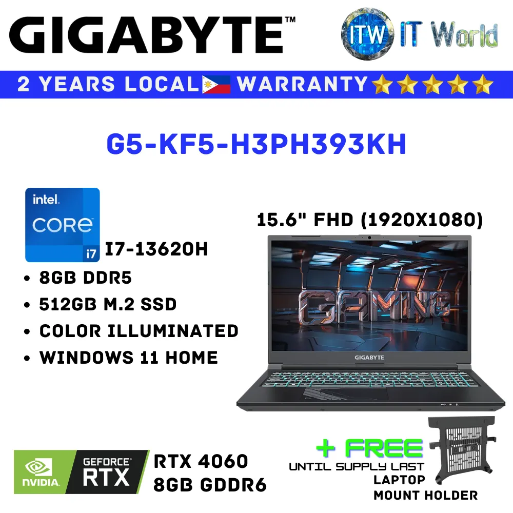 Itw | Gigabyte Gaming Laptop G5-KF5-H3PH393KH | i7-13620H | DDR5 8GB | 512GB SSD | RTX 4050 ...
