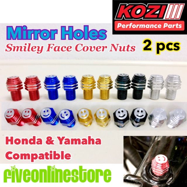 Kozi Color Alloy Side Mirror Hole Nut Cover Honda & Yamaha Smiley Face ...