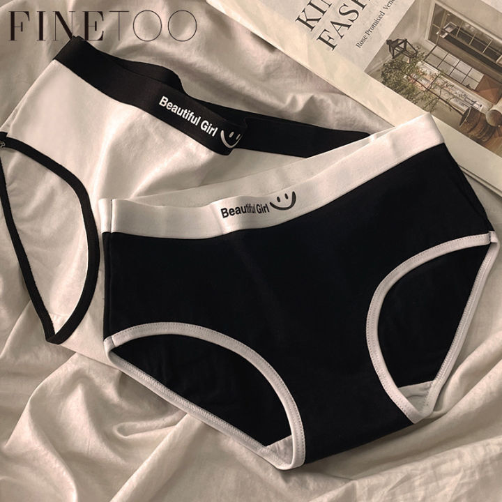 FINETOO กางเกงในพิมพ์ตัวอักษรผ้าฝ้ายระบายอากาศได้ดีและใส่สบายสำหรับสาวๆ ...