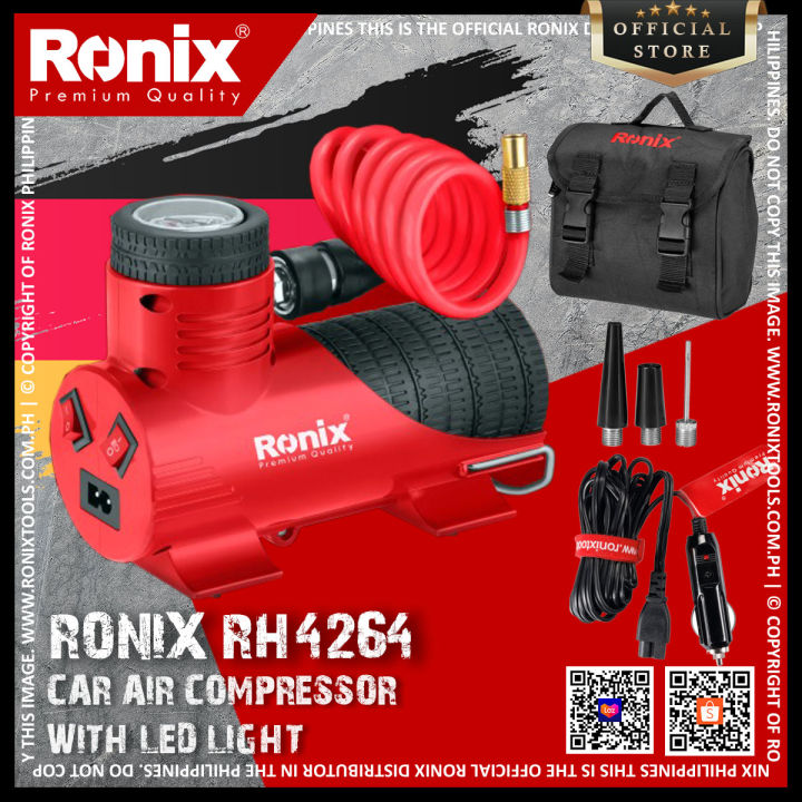 Ronix RH-4264 Mini air compressor pump and motor for true 100 PSI capability high-efficiency LED ...