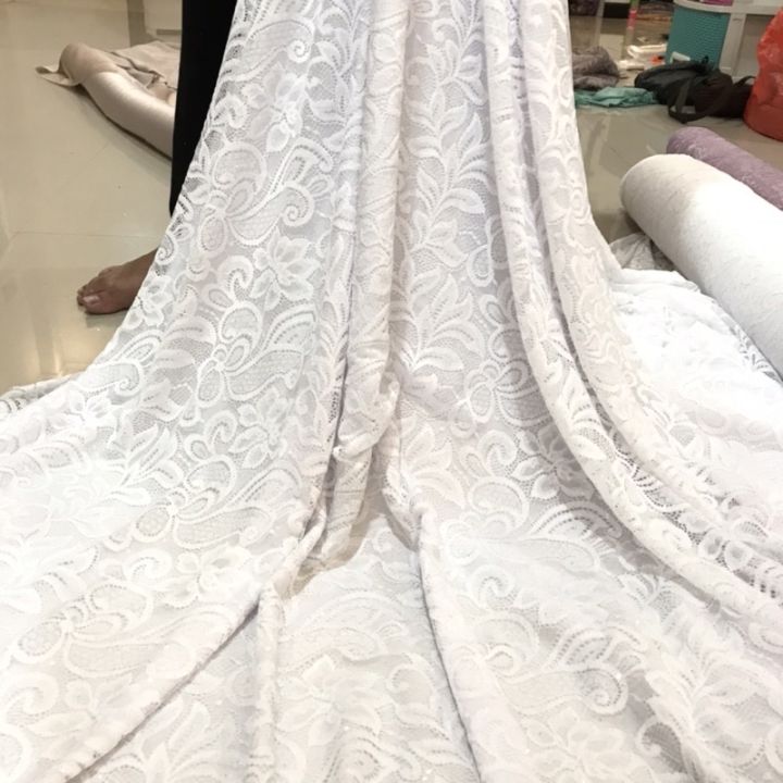 Kain Burkat Katun Sofia ORI/ Warna Putih Bersih/ Brokat Import Murah ...