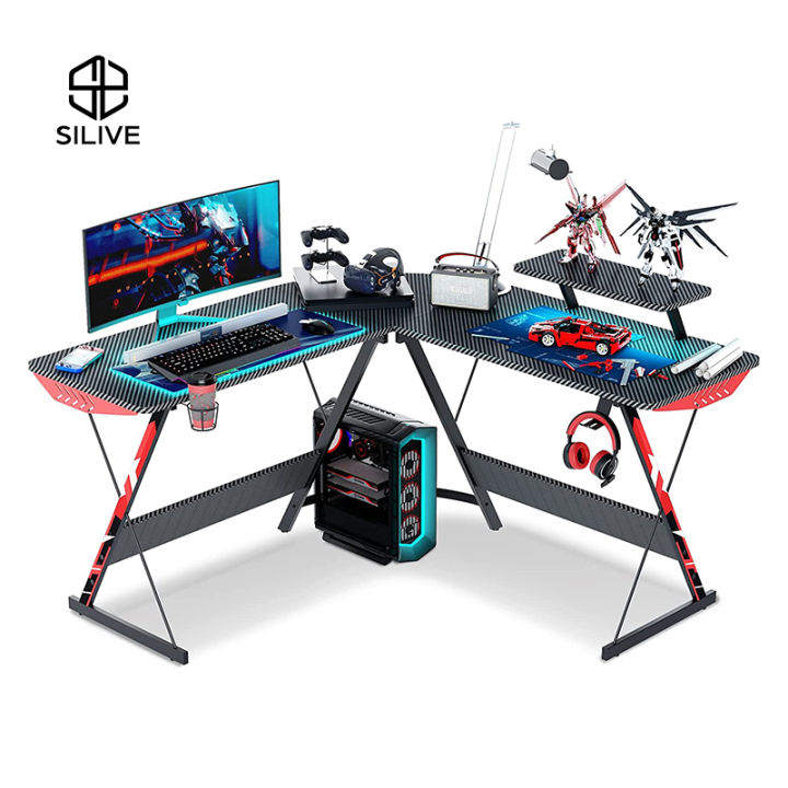 Silive Shop โต๊ะเล่นเกมส์ โต๊ะคอม รูปตัว L โต๊ะทำงาน สำหรับอีสปอร์ต ...