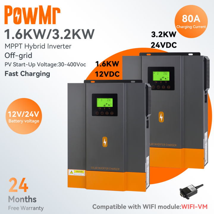 PowMr 1.6KW/3.2KW Hybrid Solar Inverter 230Vac PV Start Voltage 30Voc Built In 80A MPPT Solar ...