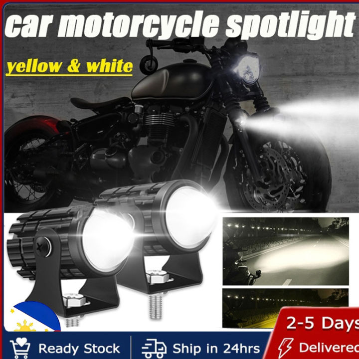 2PCS Color Mini Motorcycle Driving Lights White+Yellow Pair with Switch ...